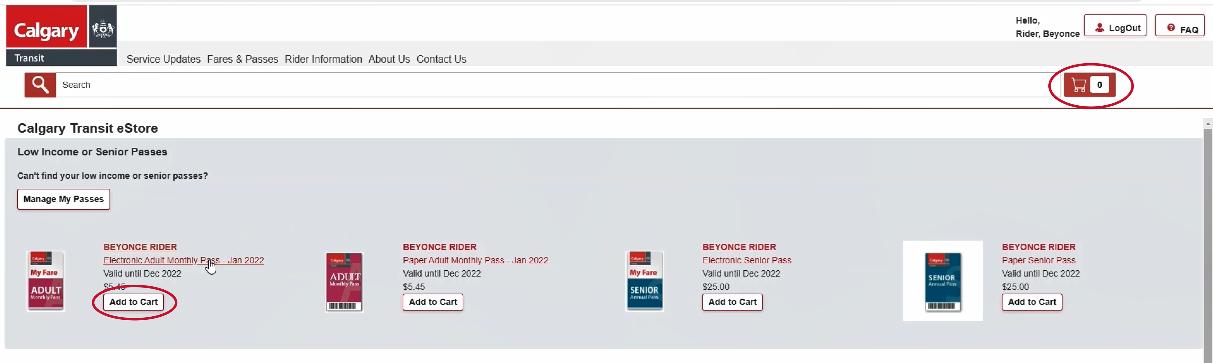Low Income and Senior Passes on My Fare